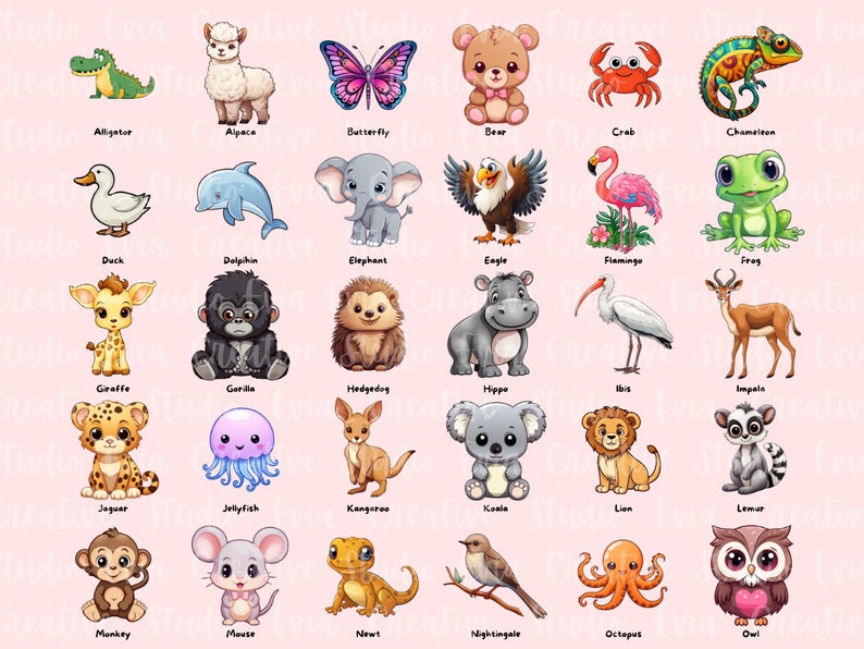 Cute Animals Clipart | A-Z Animal Graphics | Kawaii Animals Clipart ...