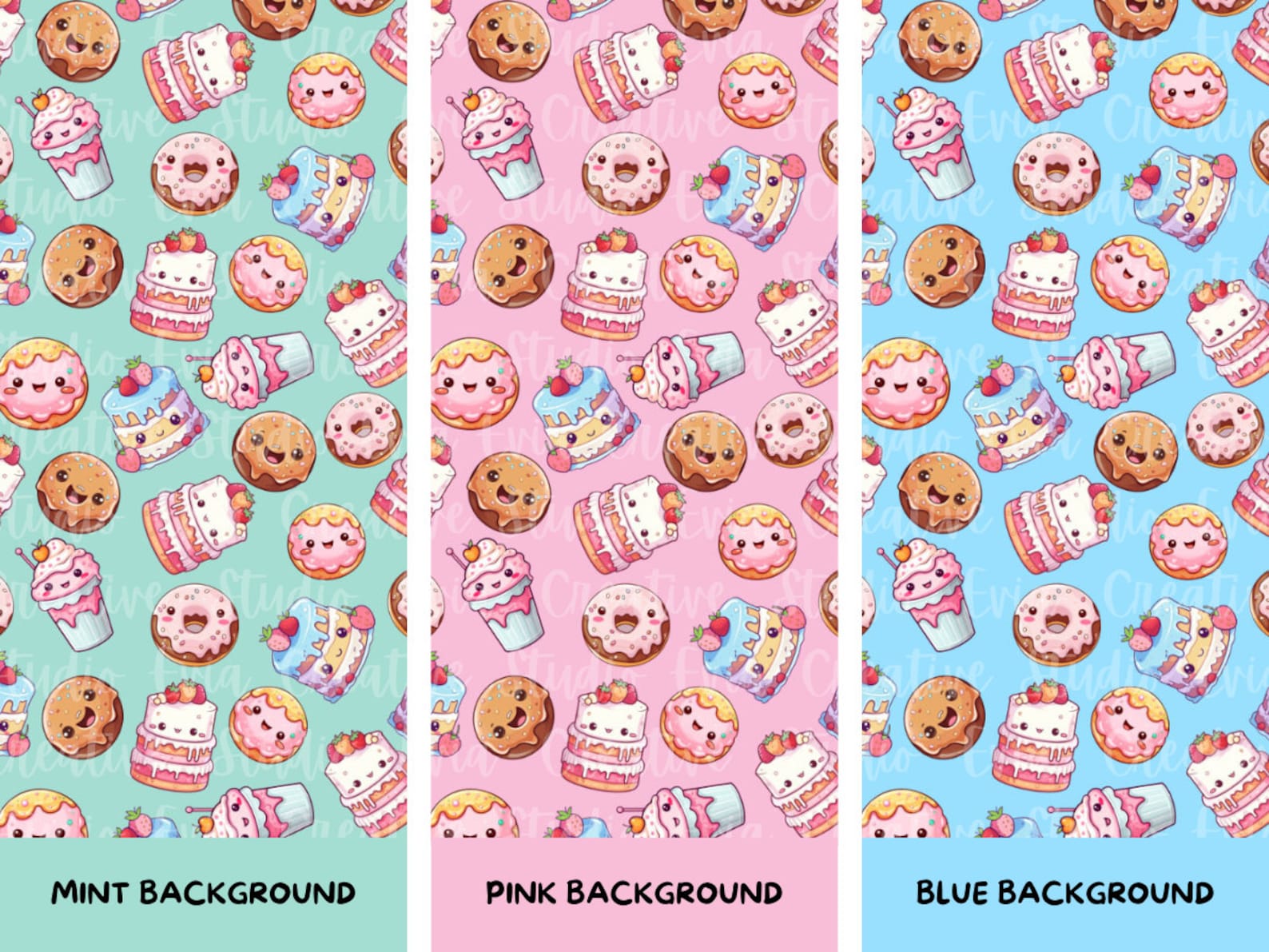 Kawaii Sweet Food Patterns 40 Cute Seamless Digital Patterns Digital ...