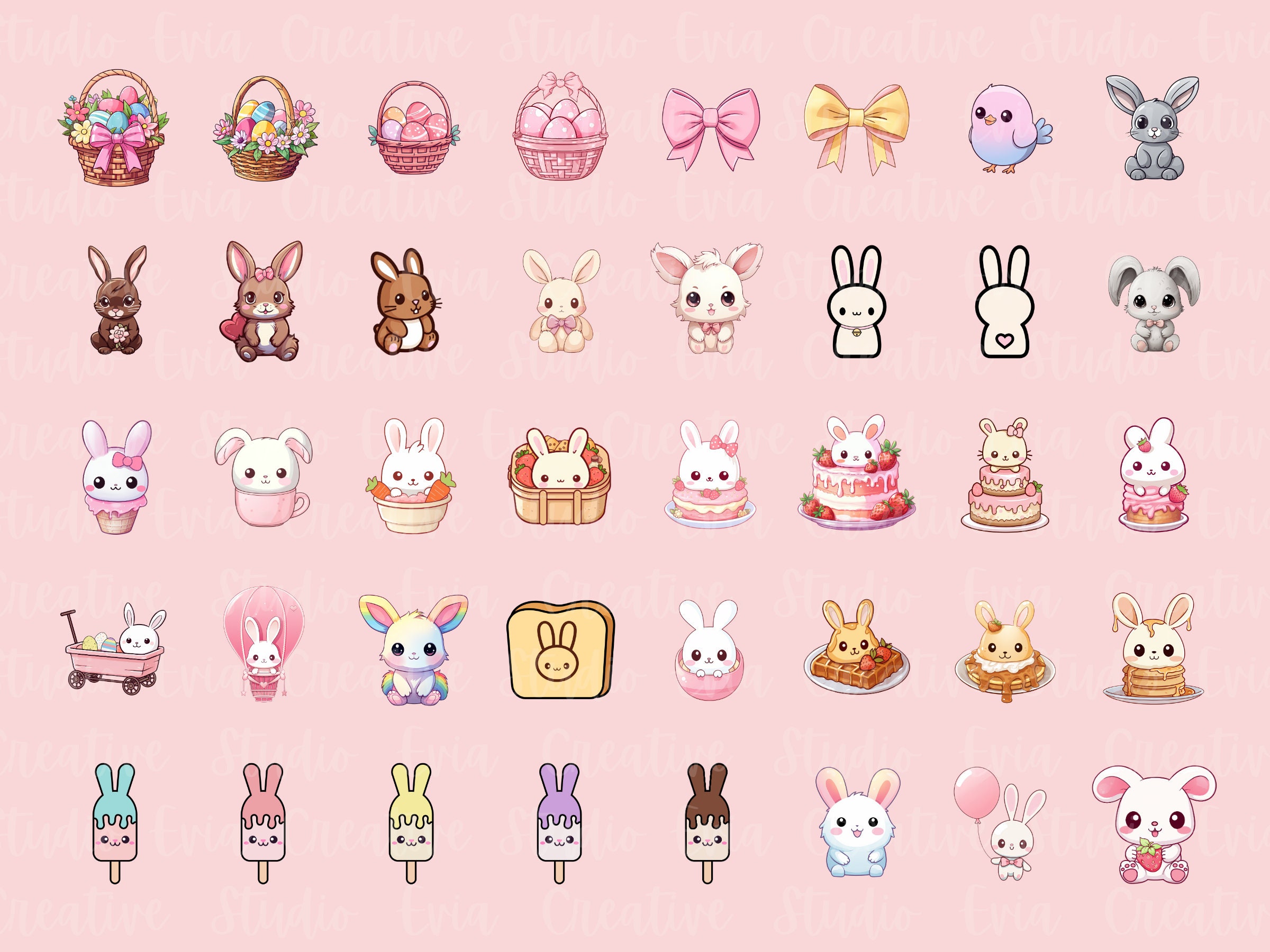 Kawaii Easter Clipart 80 Bunny Easter Graphics Cute Easter Eggs Kawaii ...