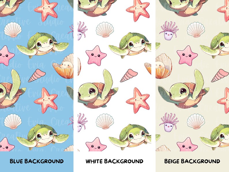 Under the Sea Patterns | 90 Sea Animals Seamless Patterns | Kawaii ...