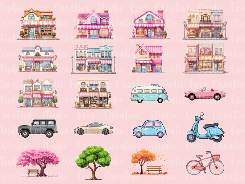 Kawaii Town Cute Shops Pink Shop Houses Sweets Shops - Etsy