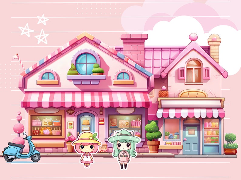Kawaii Town Cute Shops Pink Shop Houses Sweets Shops - Etsy