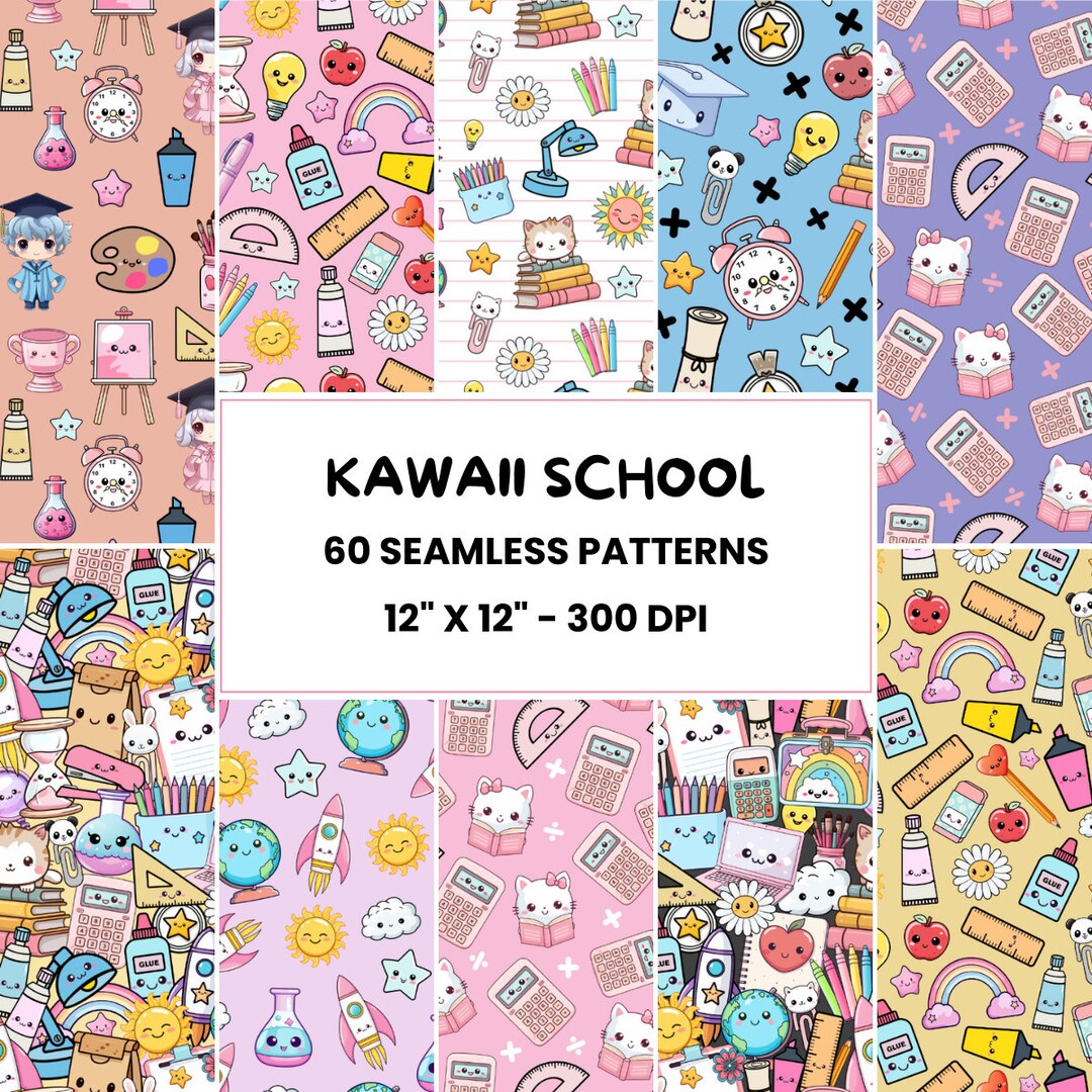 Kawaii School Patterns | 60 Cute School Seamless Patterns | Back to ...