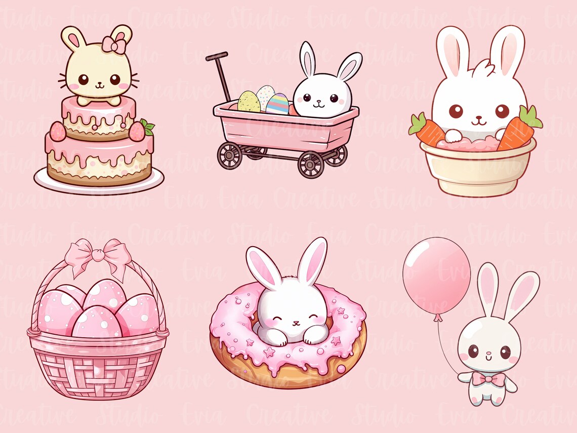Kawaii Easter Clipart 80 Bunny Easter Graphics Cute Easter Eggs Kawaii ...
