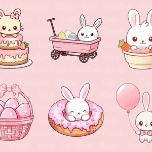 Kawaii Easter Clipart | 80 Bunny Easter Graphics | Cute Easter Eggs ...