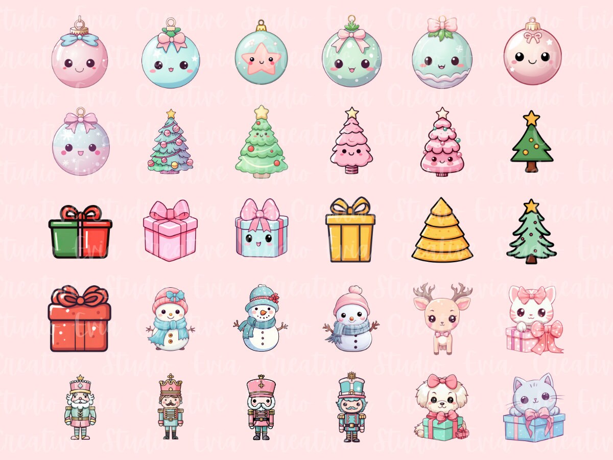 Kawaii Christmas Clipart | 60 Cute Christmas Graphics | Winter ...