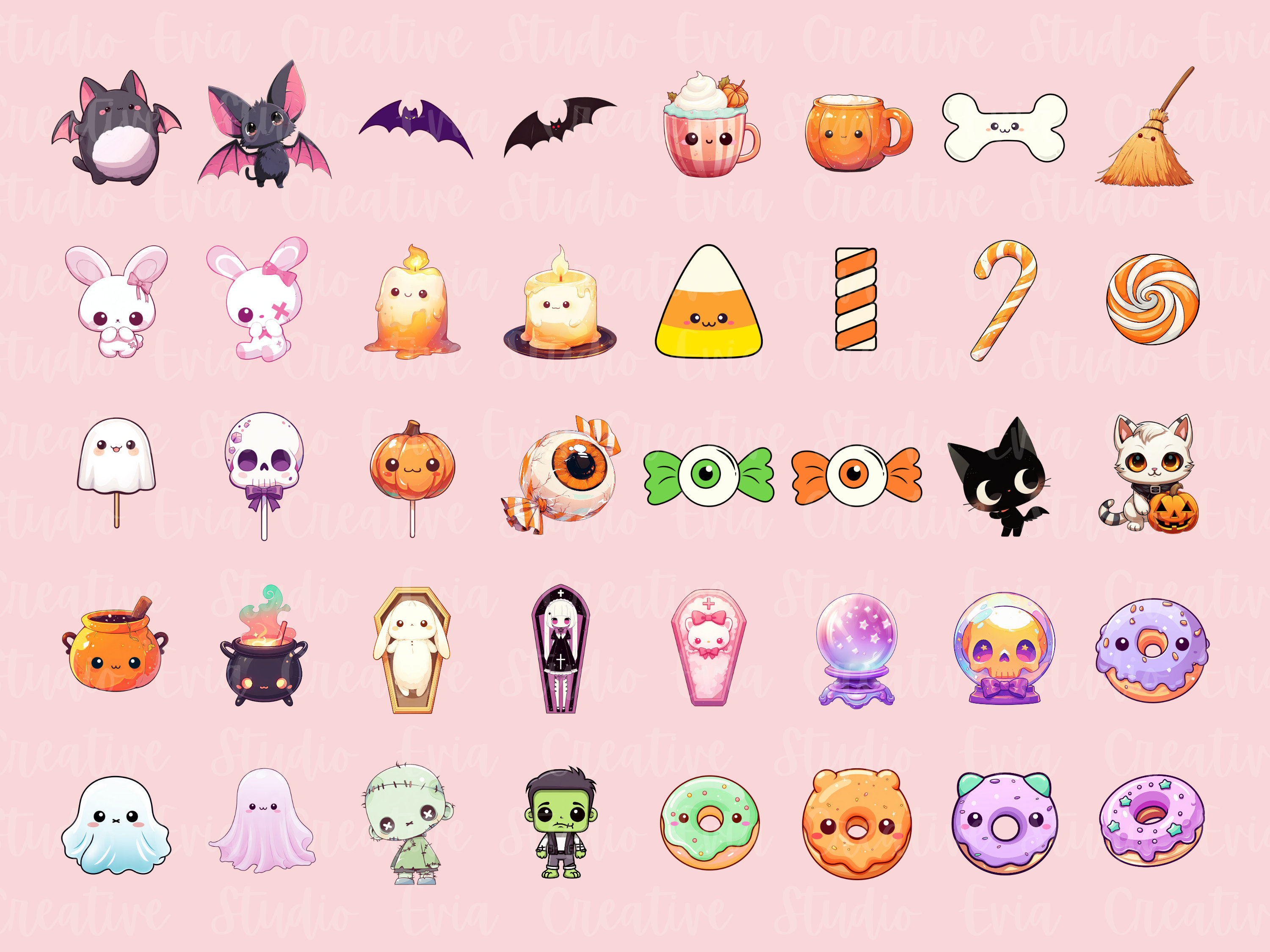 Kawaii Halloween Clipart | 100 Cute Halloween Graphics | Scary Monster ...