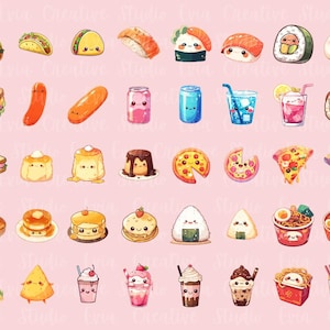 Kawaii Fast Food Clipart | 80 Cute Food Graphics | Kawaii PNG Bundle ...