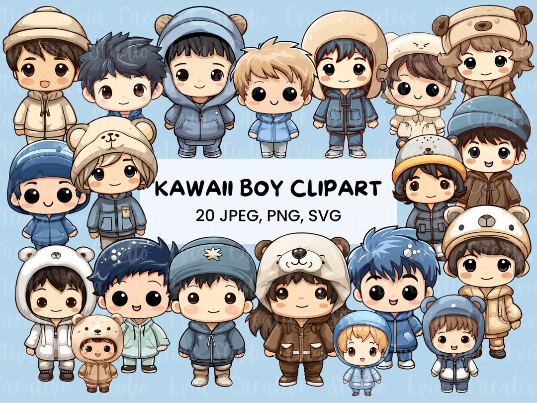Kawaii Boy Clipart Cute Anime Boy 20 Character Bundle Instant Download ...