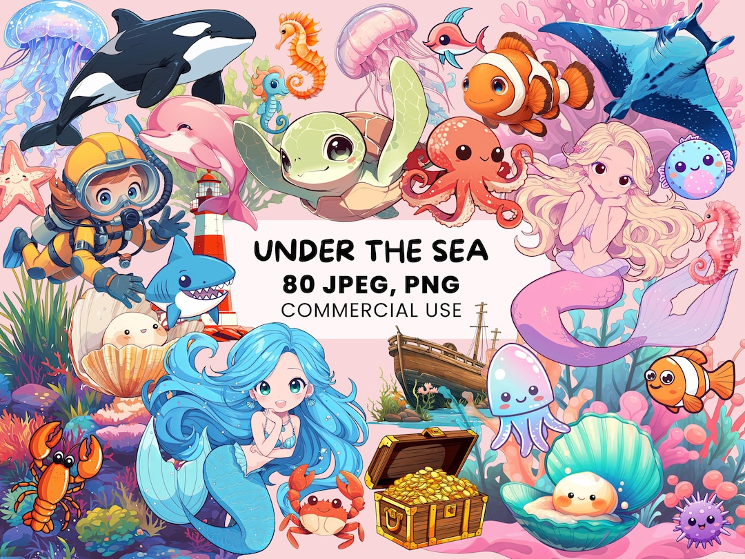 Under the Sea Clipart | 80 Sea Animal Graphics | Cute Sea Creatures ...