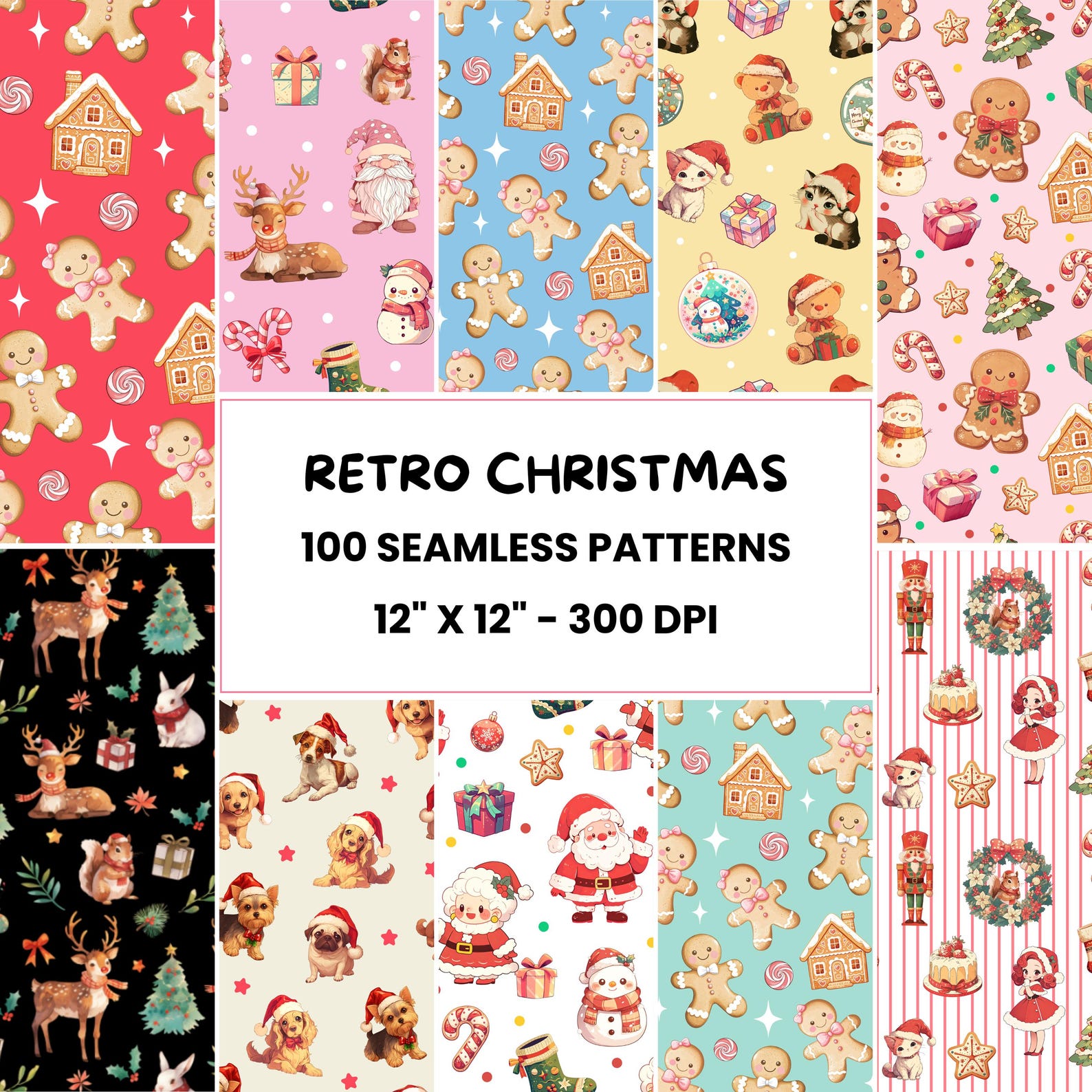 Retro Christmas Patterns 100 Vintage Christmas Seamless Patterns Cute ...