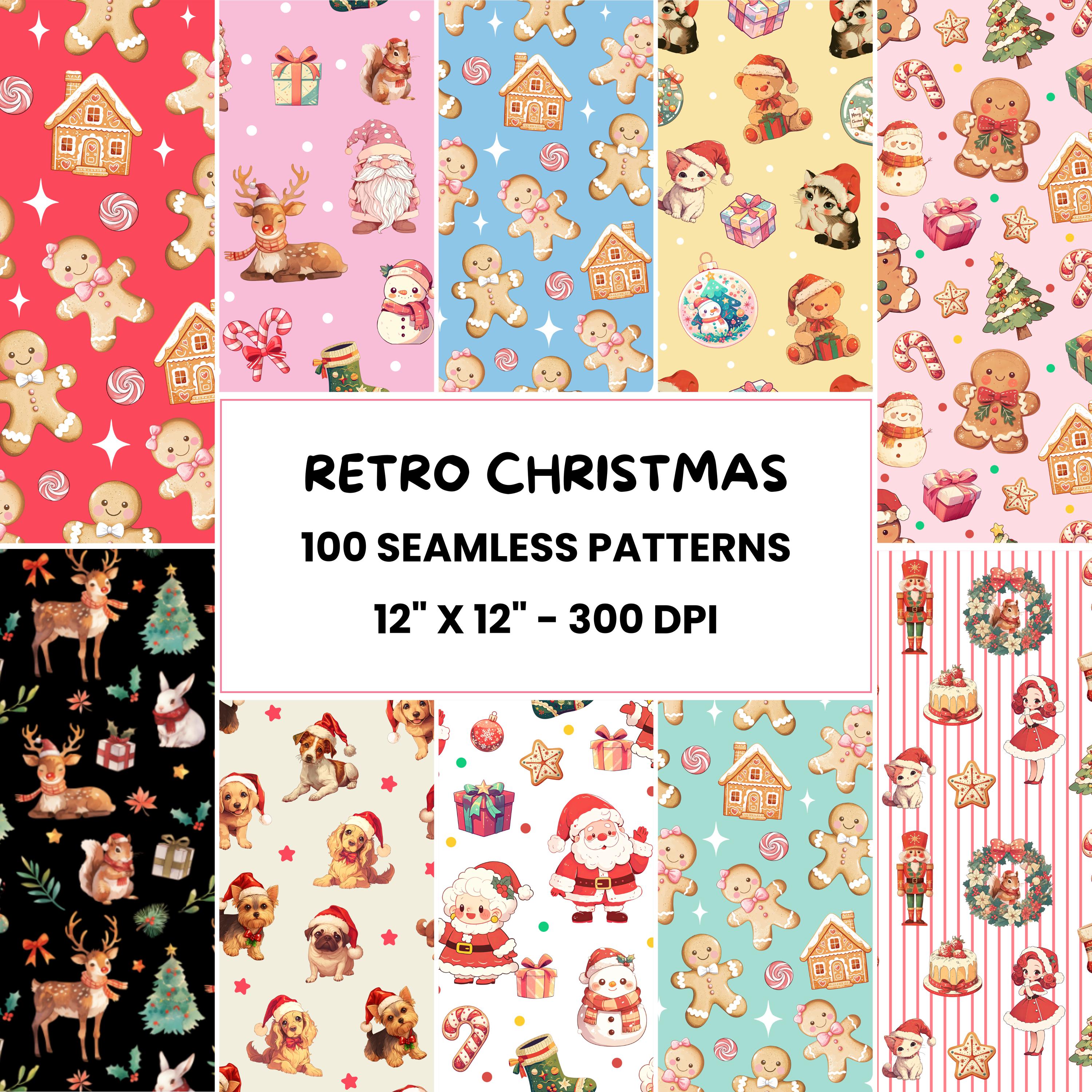 Retro Christmas Patterns 100 Vintage Christmas Seamless Patterns Cute ...