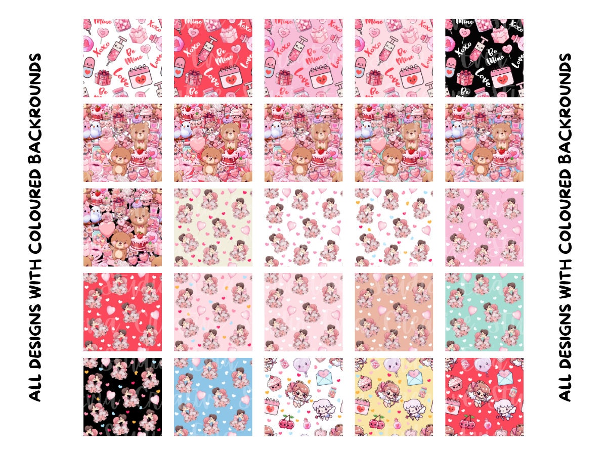Kawaii Valentine Patterns | 50 Seamless Valentine Patterns | Cute ...