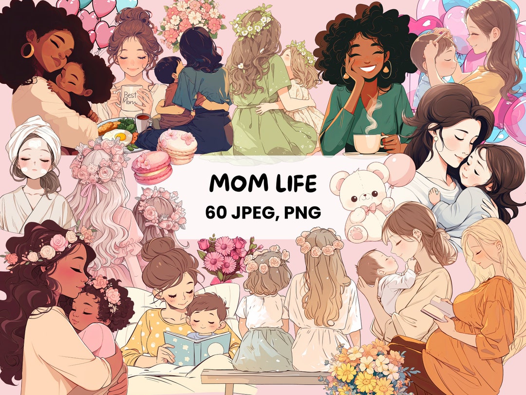 Mom Life Clipart | 60 Cute Mum PNG Designs | Mother's Day Bundle ...