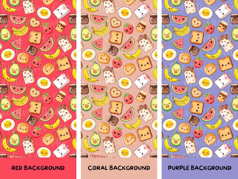 Kawaii Food Patterns 50 Seamless Cute Food Patterns Kawaii Design ...