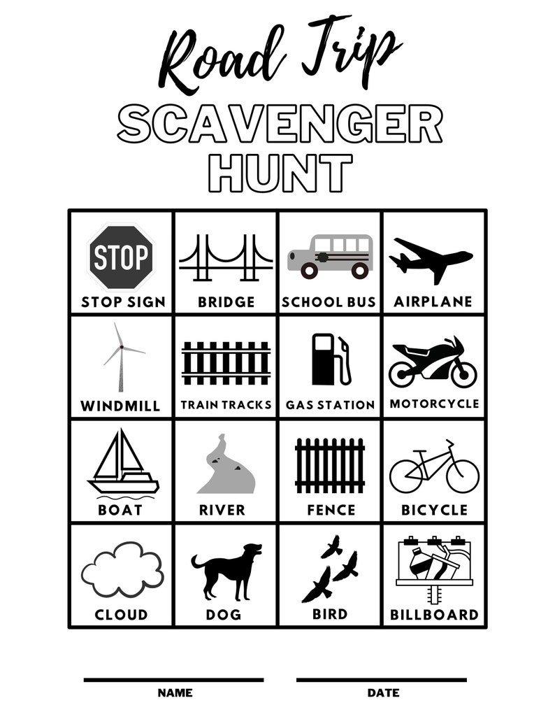 Car Road Trip Scavenger Hunt for Kids, Printable Instant Download ...