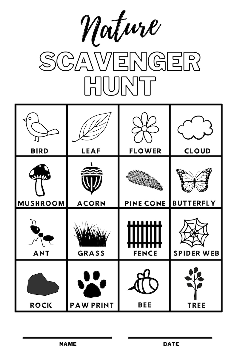 Nature Scavenger Hunt for Kids, Printable Instant Download, Flowers ...