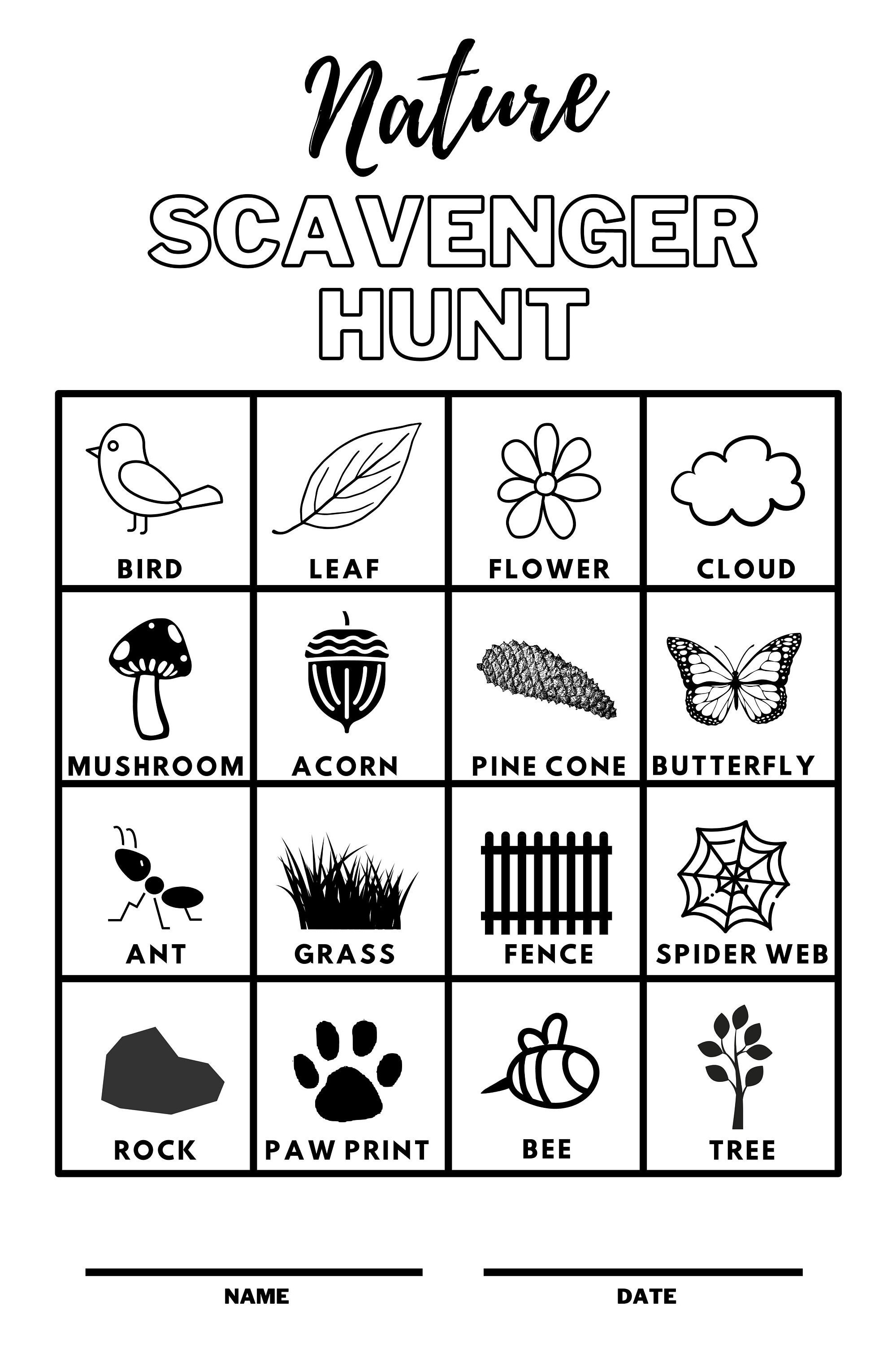 Nature Scavenger Hunt for Kids, Printable Instant Download, Flowers ...