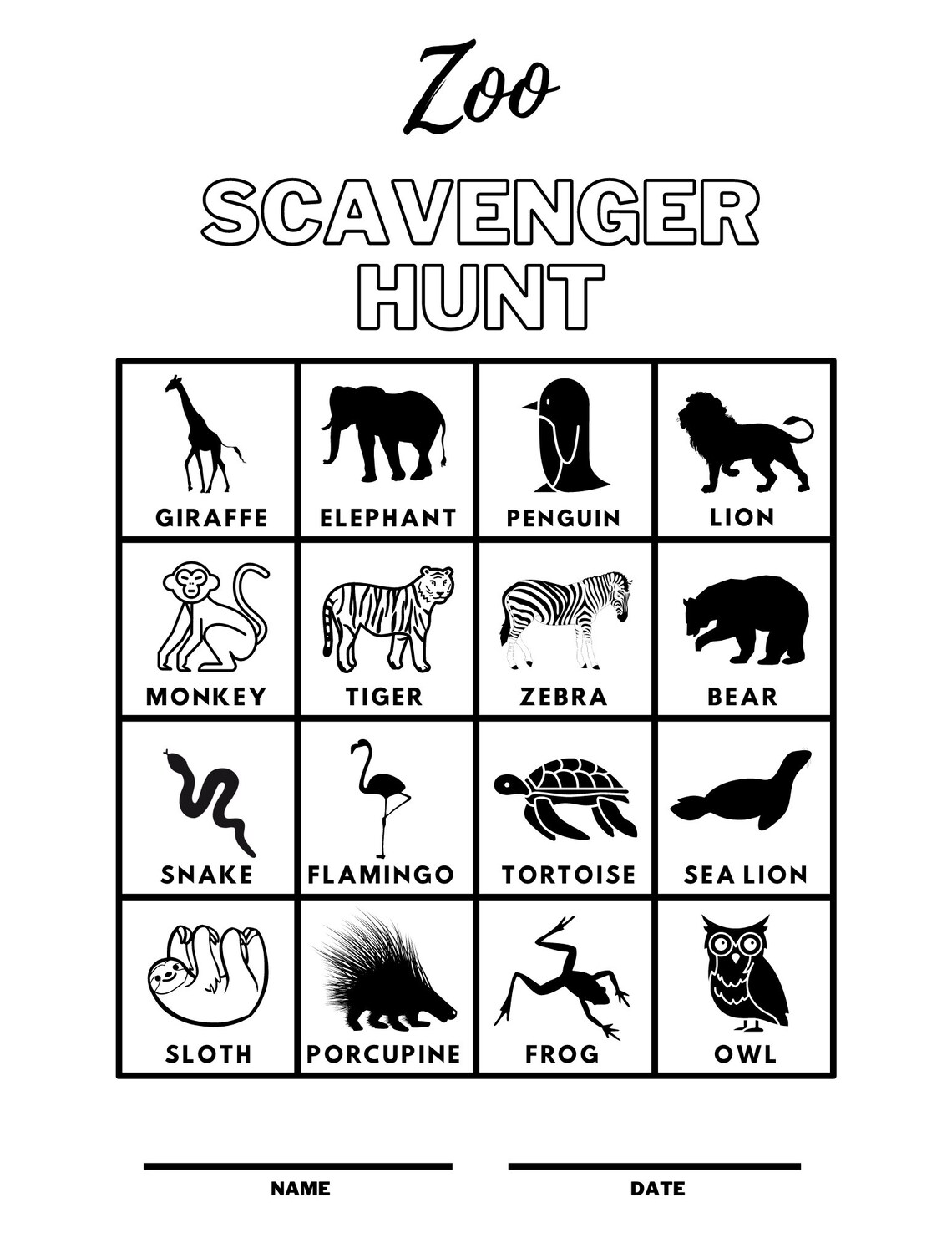 Zoo Trip Scavenger Hunt for Kids, Printable Instant Download, Summer ...
