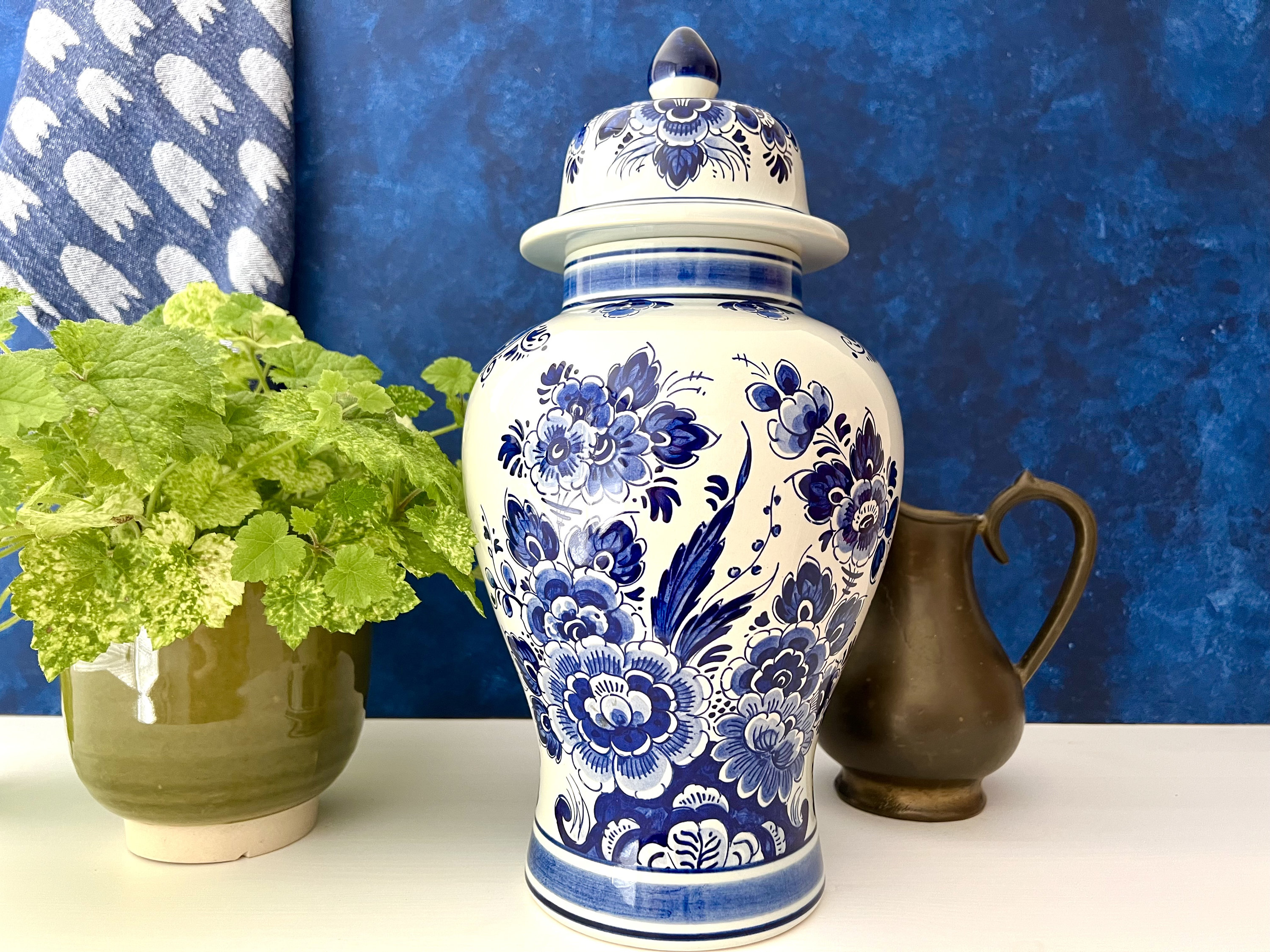 Antique Delft Vase, Covered Vase With Floral Decor, Beautiful Intense ...