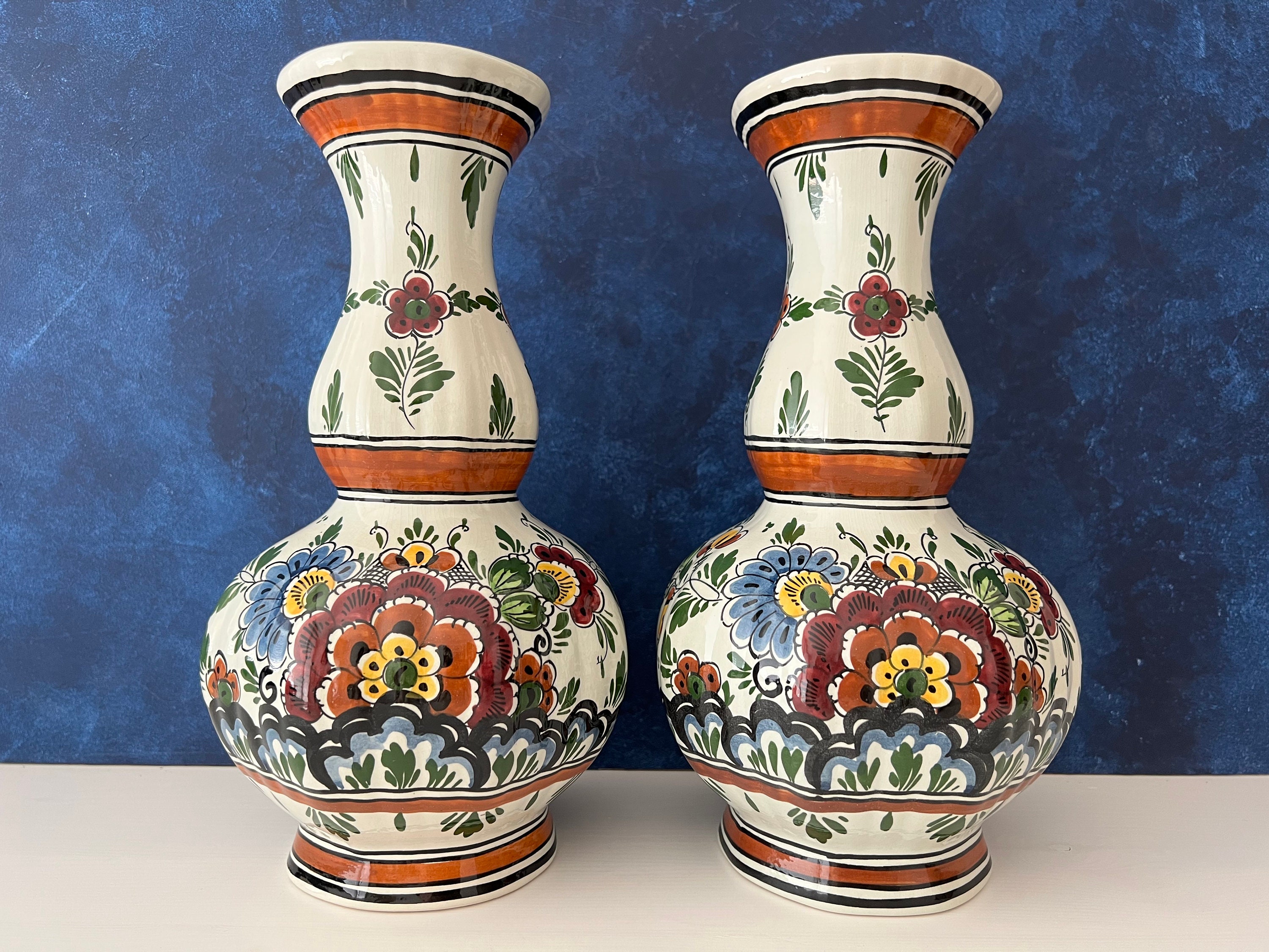 Delft Polychrome Vases, Delft Polychrome Fine Art Ceramics, H 27 Cm 10. ...
