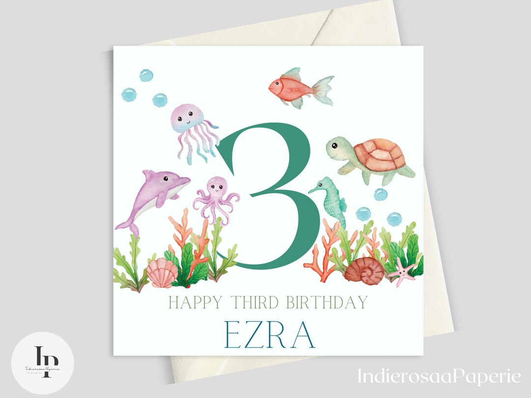 3rd Birthday Card, Under the Sea Birthday Theme Card - Etsy