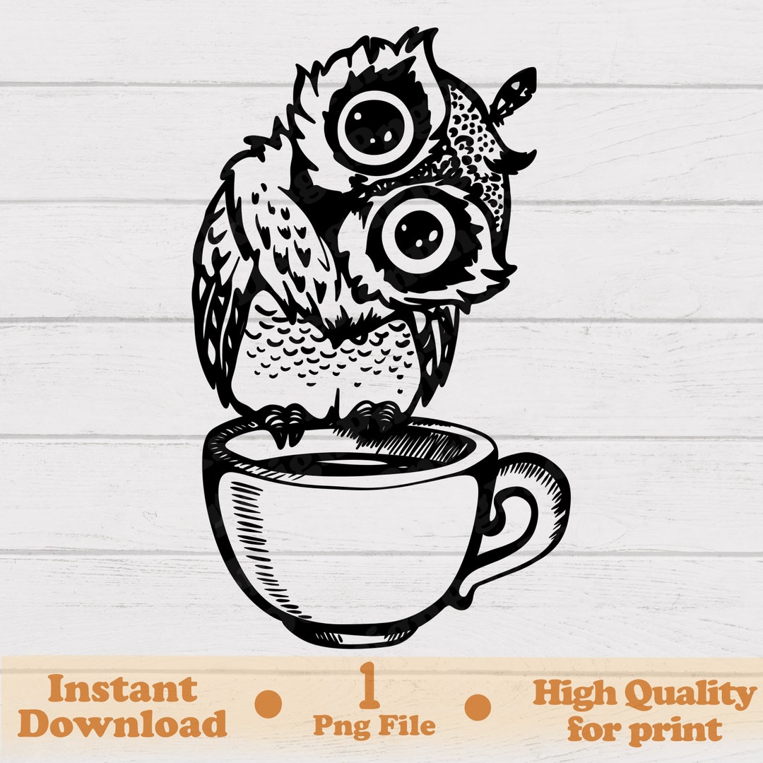 Baby Owl Png, Cup of Coffee, Cute Animal, Ornamental, Ready to Print ...