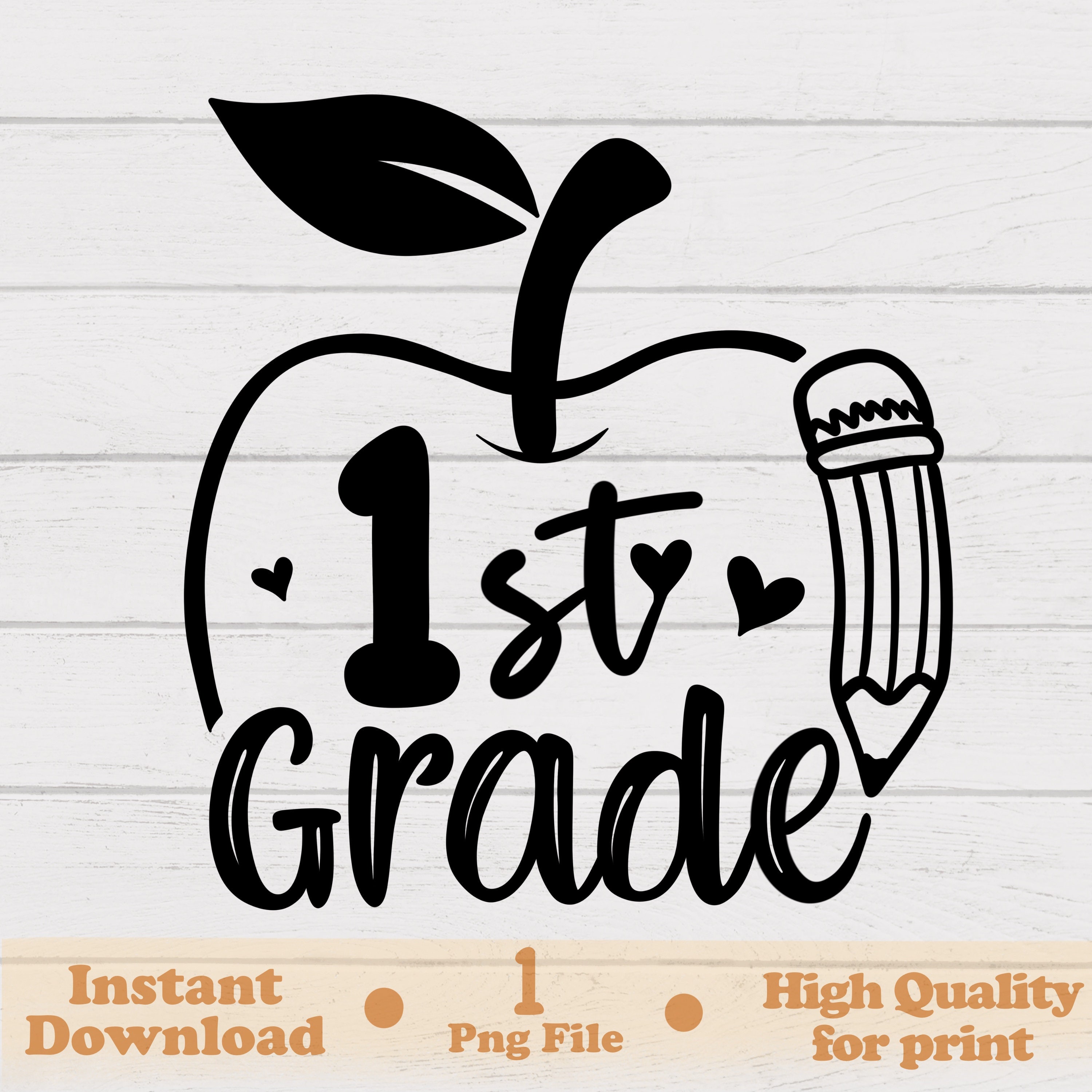 1st Grade Png, Back to School, First Grade, Ready to Print, Hand Drawn ...