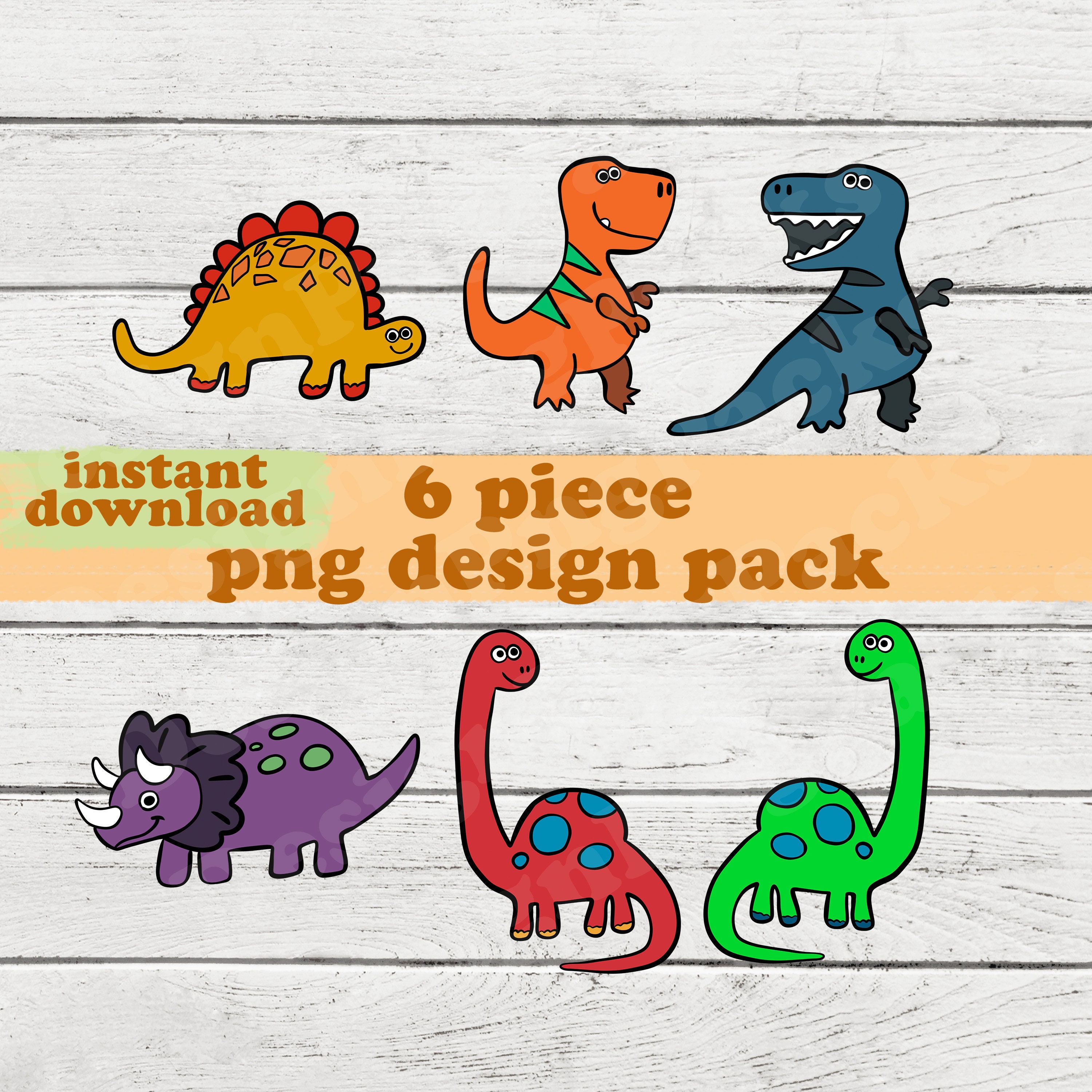 Dinosaurs Png Bundle, 6 Piece Dinosaurs Design, Png Pack, Hand Draw ...