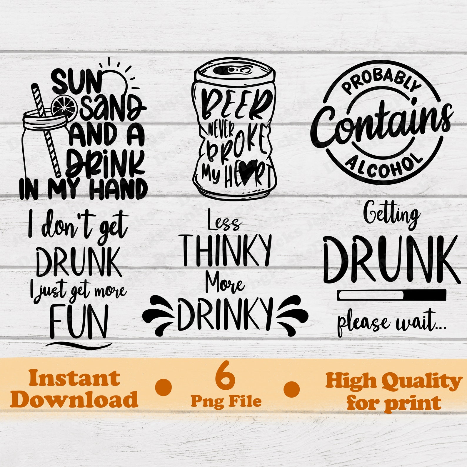 Funny Alcohol Png Bundle, Drinks Pack, Drunk Pack, Hand Drawn, Digital ...