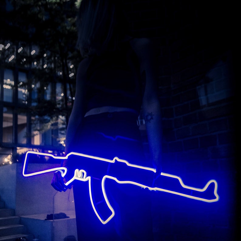 AK 47 Neon LED Sign Rifle Neon Sign Cs:go Neon Sign Gun Enthusiast Wall ...