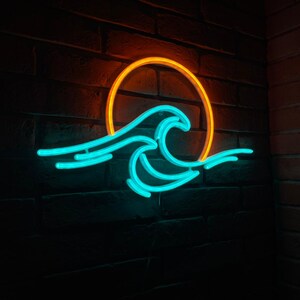 Neon Sign Bedroom Landscape, Ocean Sunset Wave Light, Beach Surfboard ...