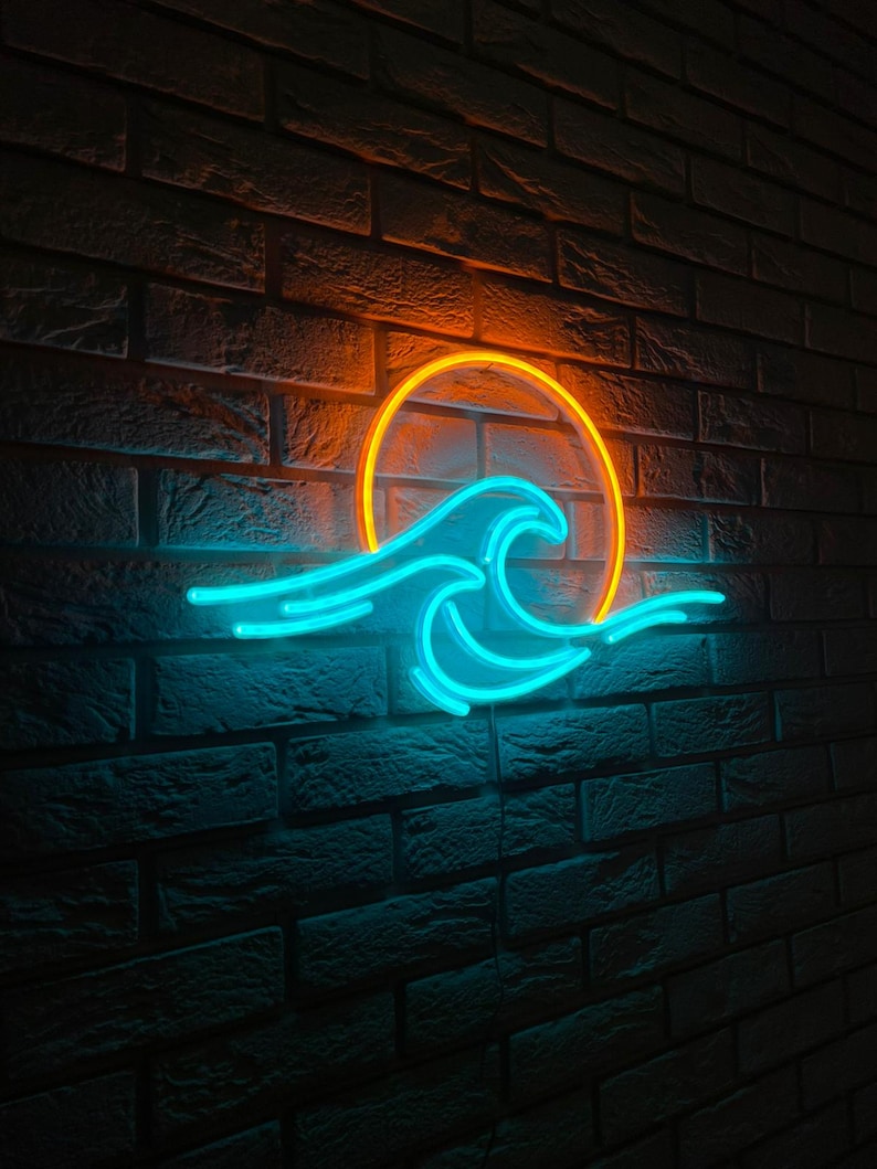 Neon Sign Bedroom Landscape, Ocean Sunset Wave Light, Beach Surfboard ...