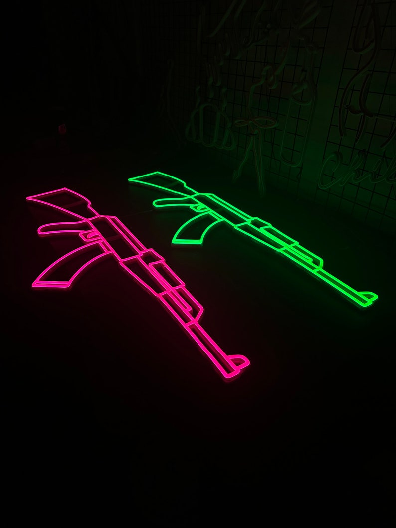 AK-47 Neon LED Sign Gun Enthusiast Wall Art Decor Custom LED Sign for ...