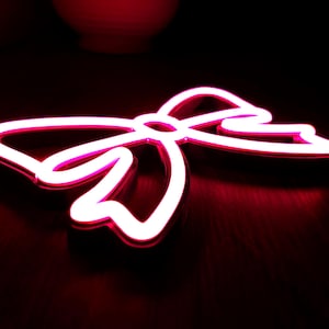 Modern Aesthetic Light up Sign, LED Neon Ribbon Bow Wall Decor Art ...
