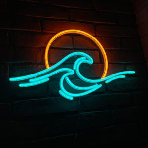 Neon Sign Bedroom Landscape, Ocean Sunset Wave Light, Beach Surfboard ...