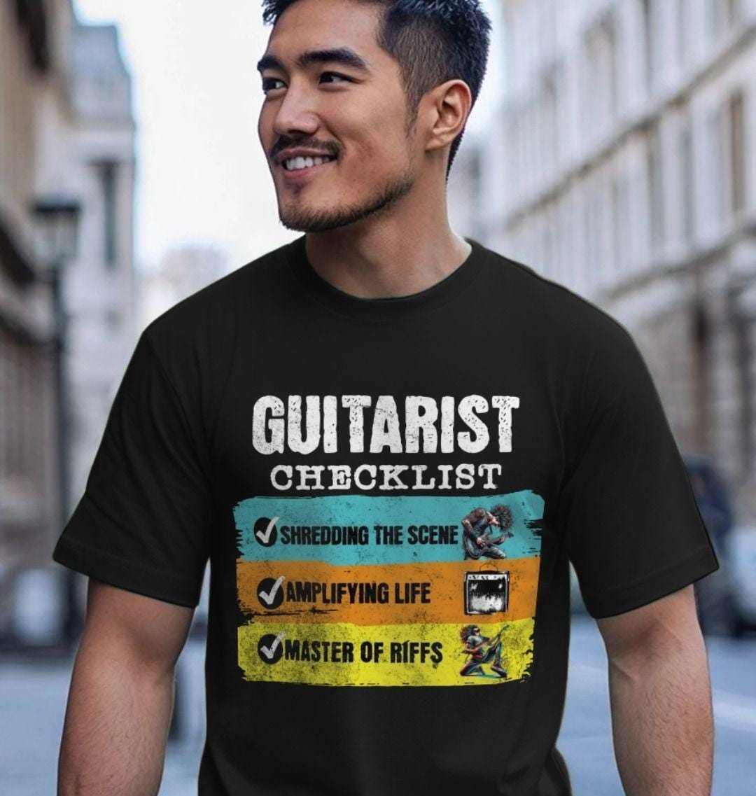 Guitarist Checklist T-shirt, Shredding the Scene, Funny Musician Tee - Etsy