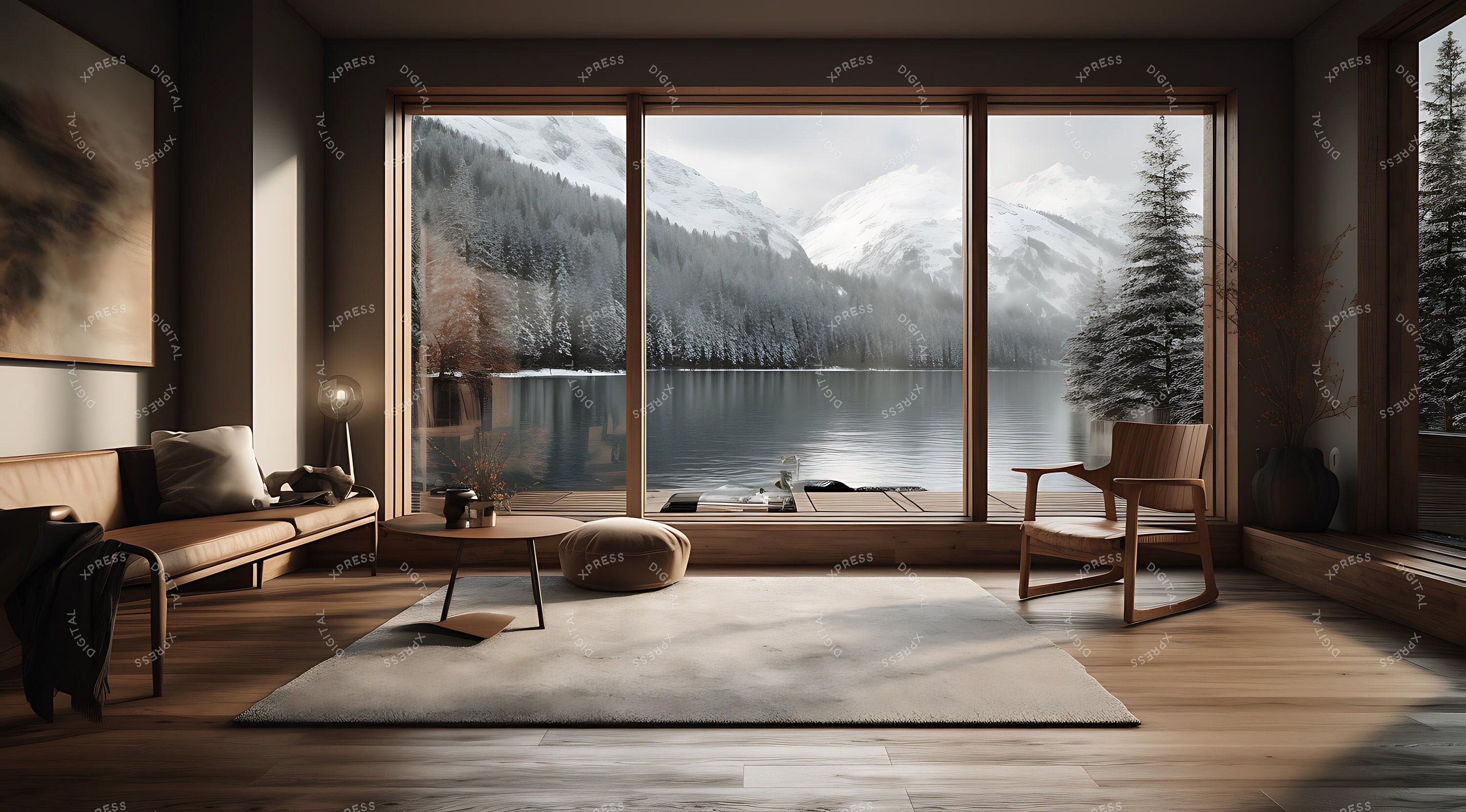 Winter Mountain Cabin Zoom Background Virtual Office Snowy Mountain ...