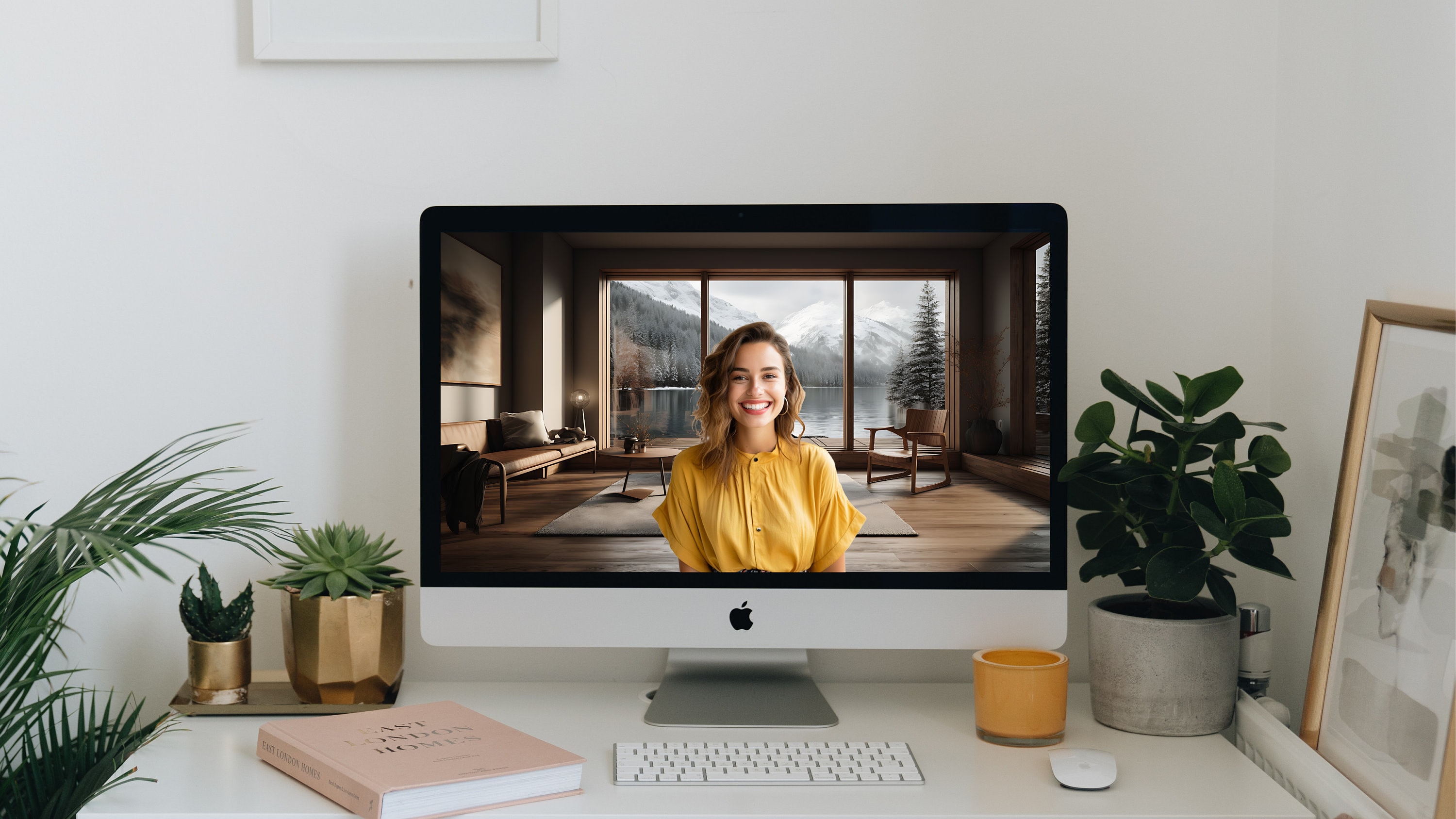 Winter Mountain Cabin Zoom Background Virtual Office Snowy Mountain ...