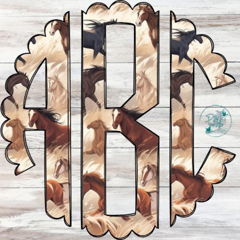 Monogram Horse Print Clip Art Digital Png File Printable Waterslide ...