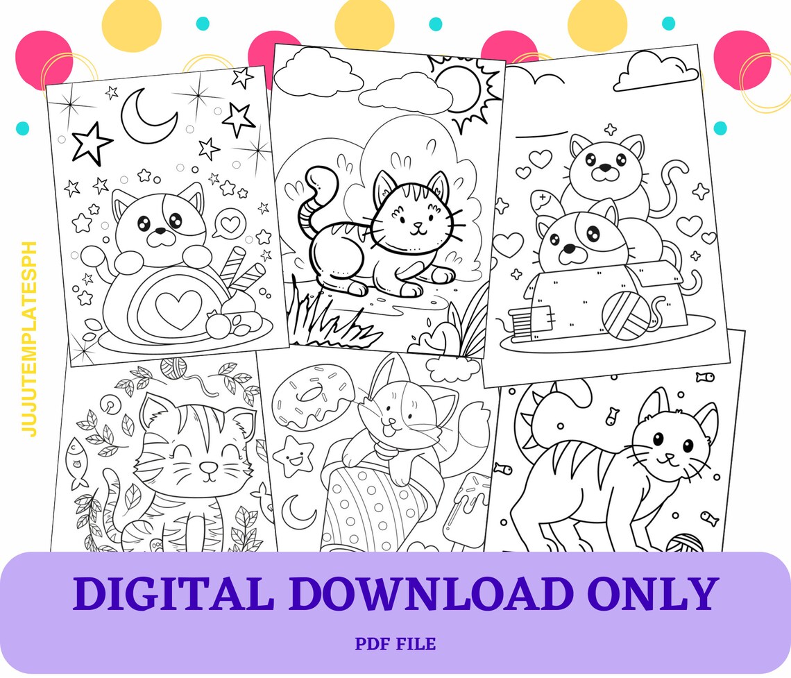 CAT Coloring Pages, CAT Printables, Cat Drawing, Cat Coloring ...