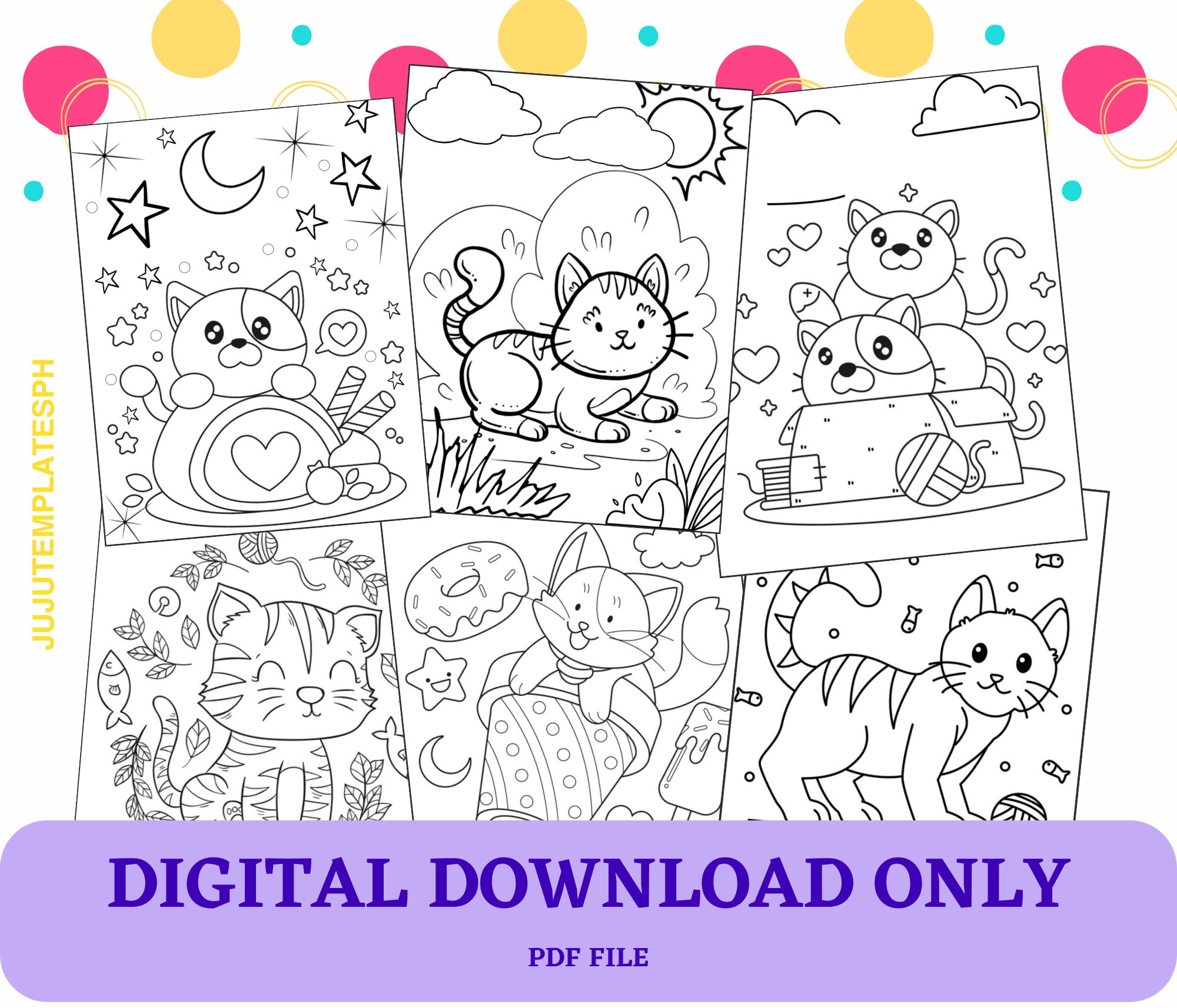CAT Coloring Pages, CAT Printables, Cat Drawing, Cat Coloring ...