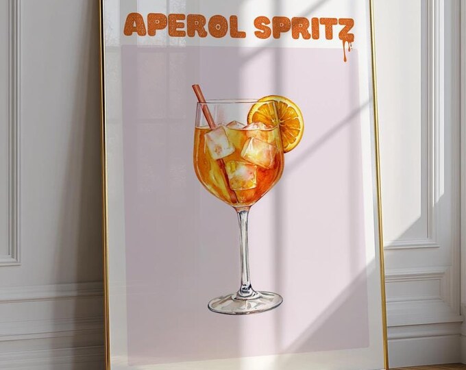 Aperol Spritz Art Print Bar Cart Decor Cocktail Poster Party Signature ...