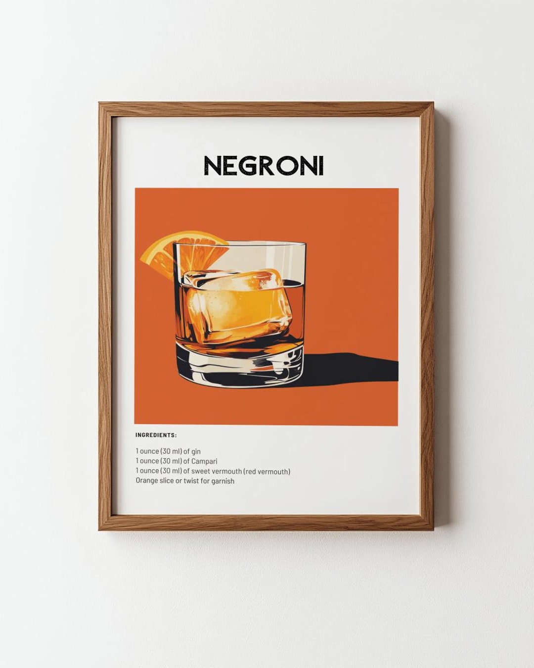 Classic Negroni Cocktail Poster | Vintage Style Alcohol Advertisement ...