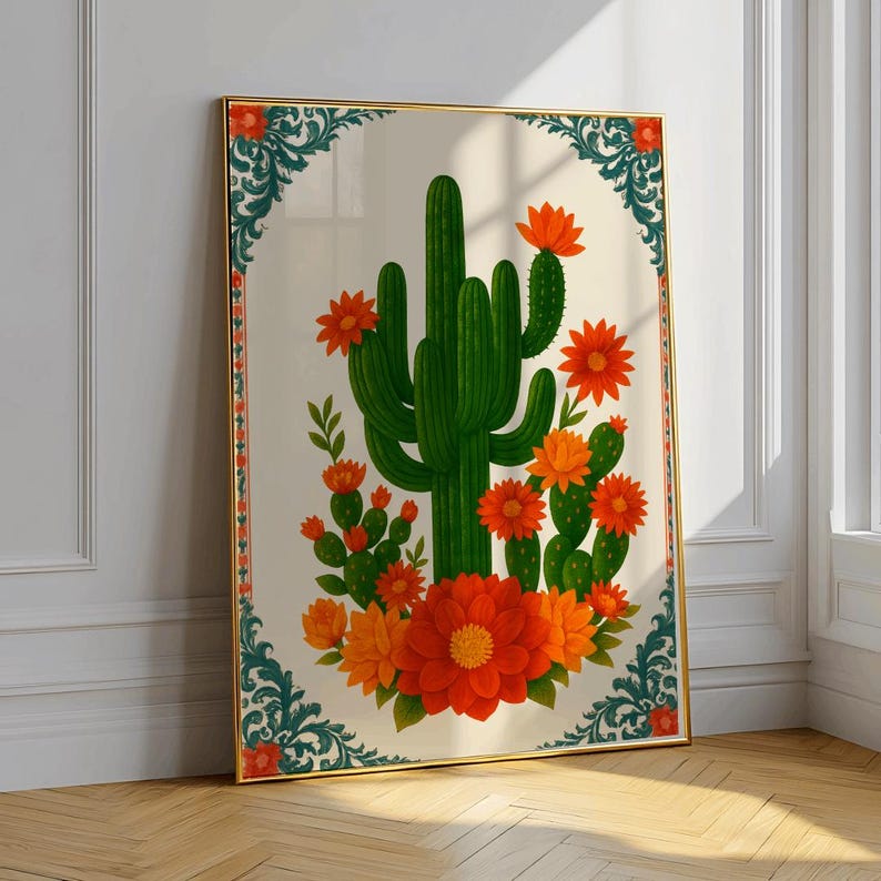 Cactus Folk Art Print: Southwestern Floral Wall Decor (digital Download ...