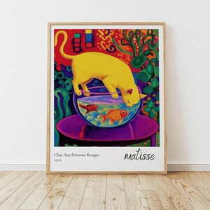 Matisse Wall Art | Cat and Red Fish Art | Yellow Cat Print | Colorful ...