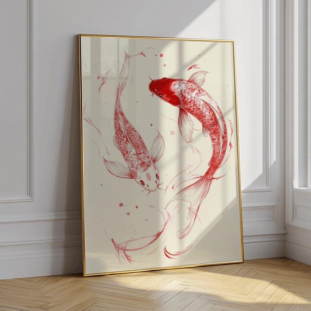 Red Koi Print, Japanese Print, Vintage Print, Printable Wall Art, Trendy Wall Art, Aesthetic ...