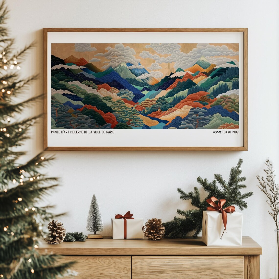 Japanese Mountainscape Art Print Poster: Abstract Polka Dot Landscape ...