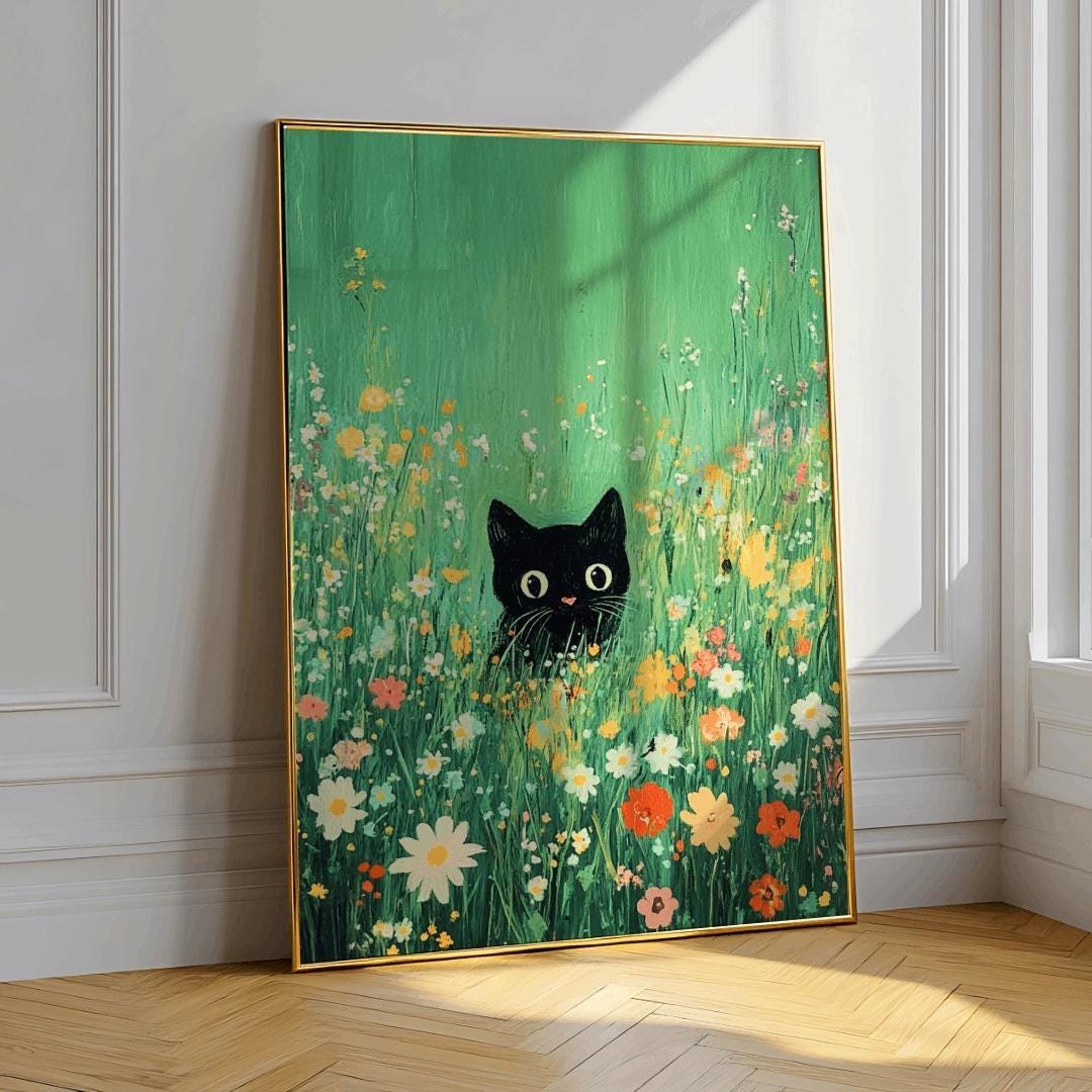 Monet Waterlily Cat Print, Claude Monet Cat Poster, Cat Art, Floral ...
