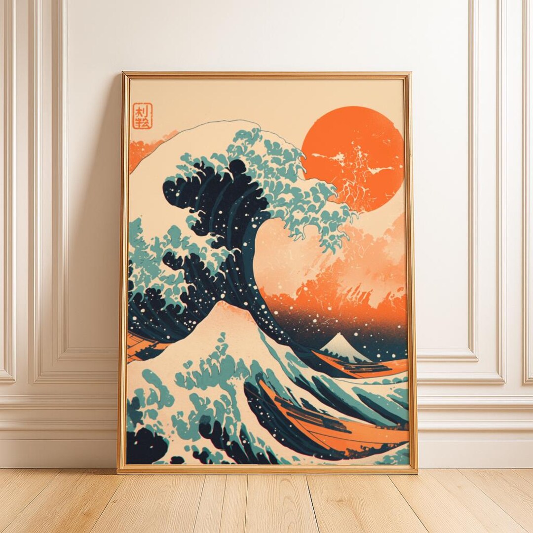 Japanese Wave Art Print: Japandi Style, Modern Wall Decor (digital ...